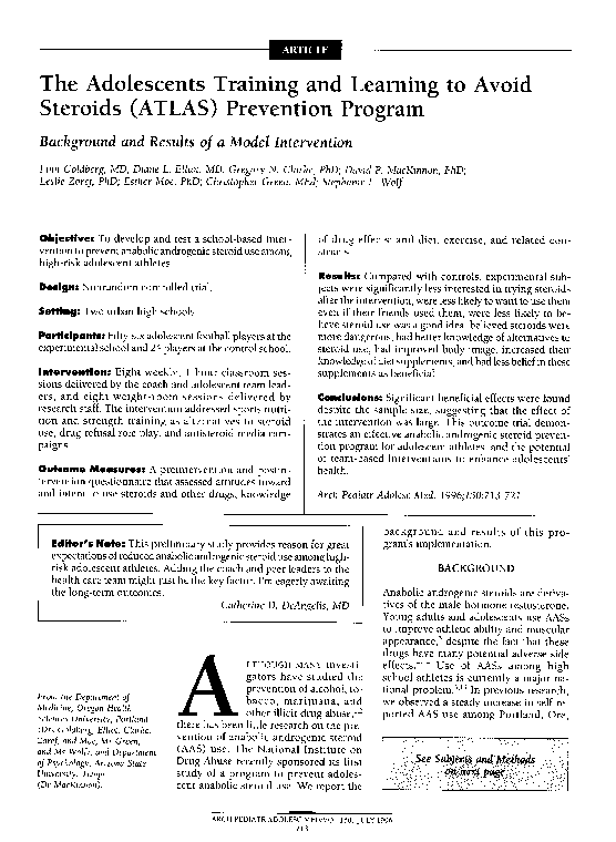 (PDF) The Adolescents Training and Learning to Avoid Steroids Program