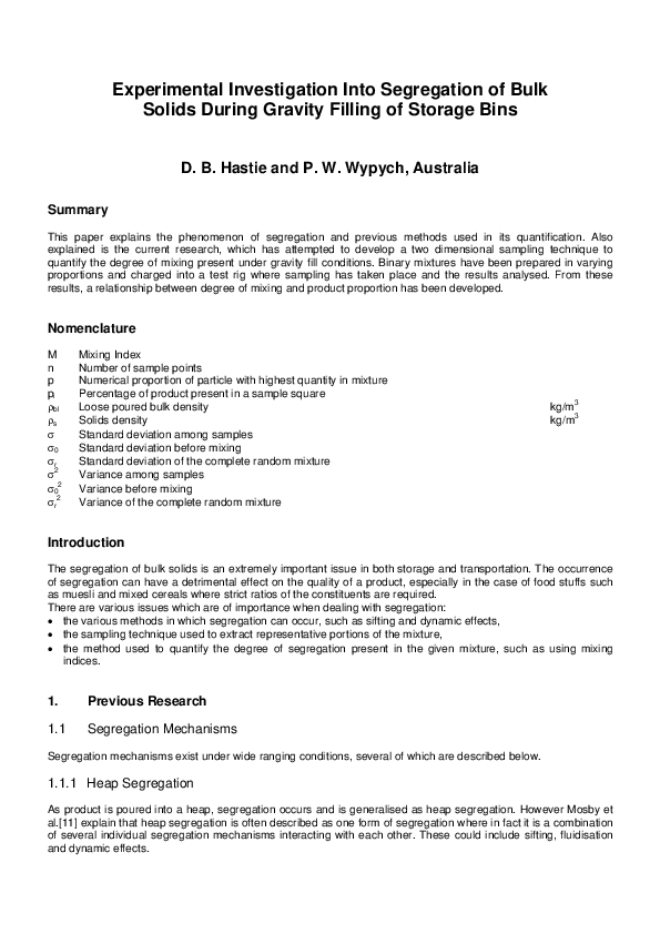 (PDF) Experimental Investigation Into Segregation of Bulk Solids During Gravity Filling of ...