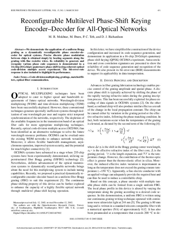(PDF) Reconfigurable multilevel phase-shift keying encoder-decoder for ...