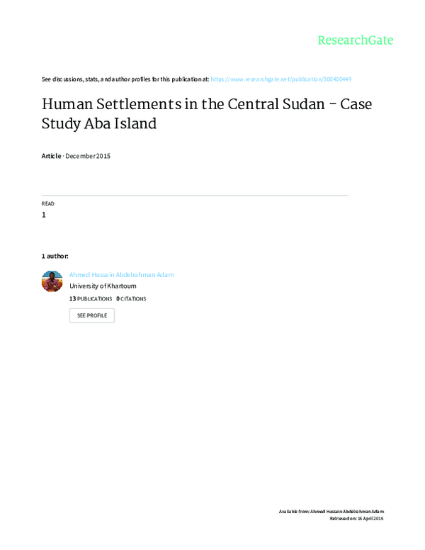 (PDF) Human Settlements in the Central Sudan - Case Study Aba Island