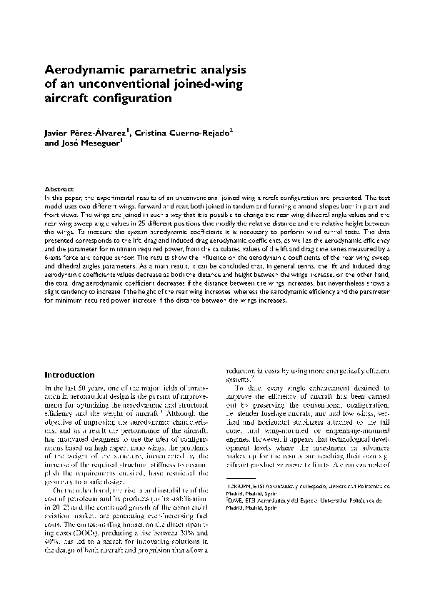 Pdf Aerodynamic Parametric Analysis Of An Unconventional Joined Wing Aircraft Configuration