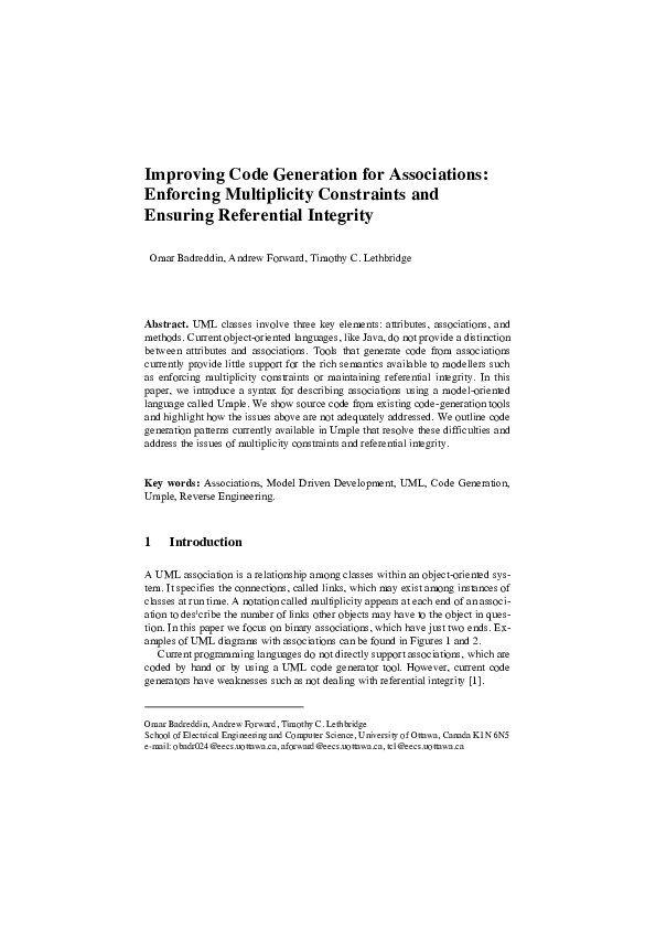(PDF) Improving code generation for associations: Enforcing ...