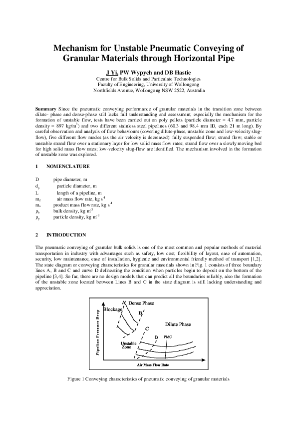 (PDF) Mechanism for Unstable Pneumatic Conveying of Granular Materials ...