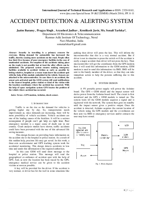 (PDF) Accident Detection & Alerting System