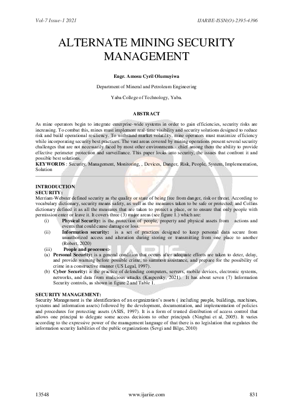 (PDF) Alternate Mining Security Management