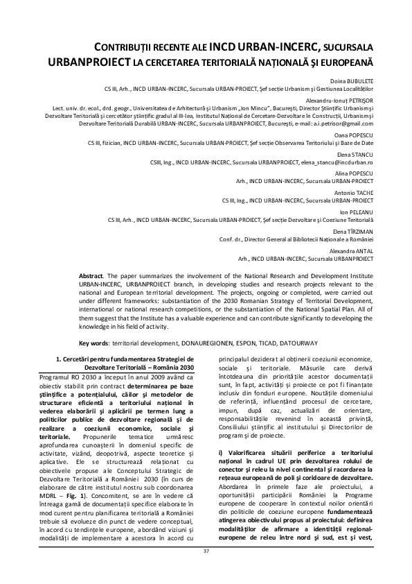 (PDF) Contribuţii recente ale INCD URBAN-INCERC, sucursala URBANPROIECT ...