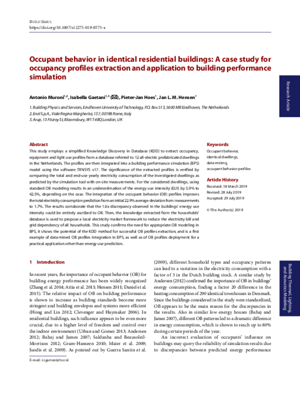 (PDF) Occupant behavior in identical residential buildings: A case study for occupancy profiles ...
