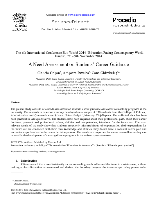 (PDF) A Need Assessment on Students’ Career Guidance