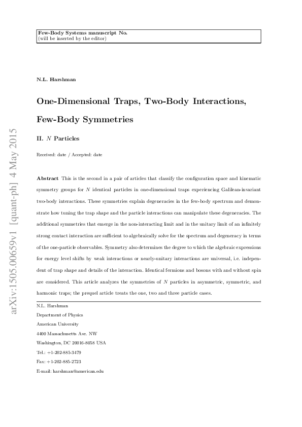 (PDF) One-Dimensional Traps, Two-Body Interactions, Few-Body Symmetries ...