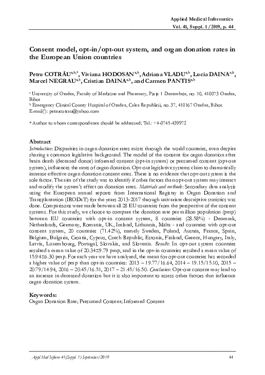 (PDF) Consent model, opt-in/opt-out system, and organ donation rates in ...