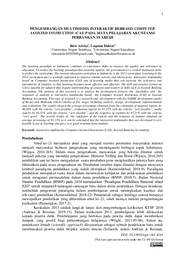 (PDF) Pengembangan Multimedia Interaktif Berbasis Computer Assisted Instruction (Cai) Pada Mata ...