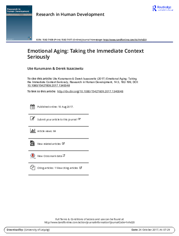 (PDF) Emotional Aging: Taking the Immediate Context Seriously