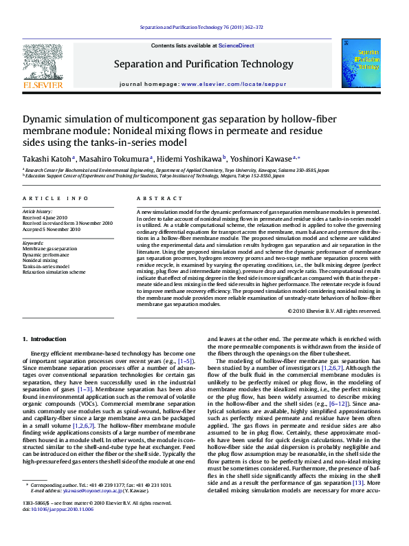 (PDF) Dynamic simulation of multicomponent gas separation by hollow-fiber membrane module ...