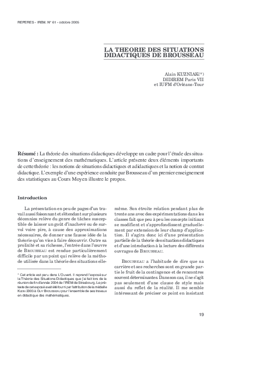 (PDF) La théorie des situations didactiques de Brousseau
