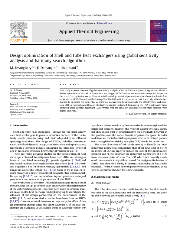 (PDF) Design optimization of shell and tube heat exchangers using global sensitivity analysis ...