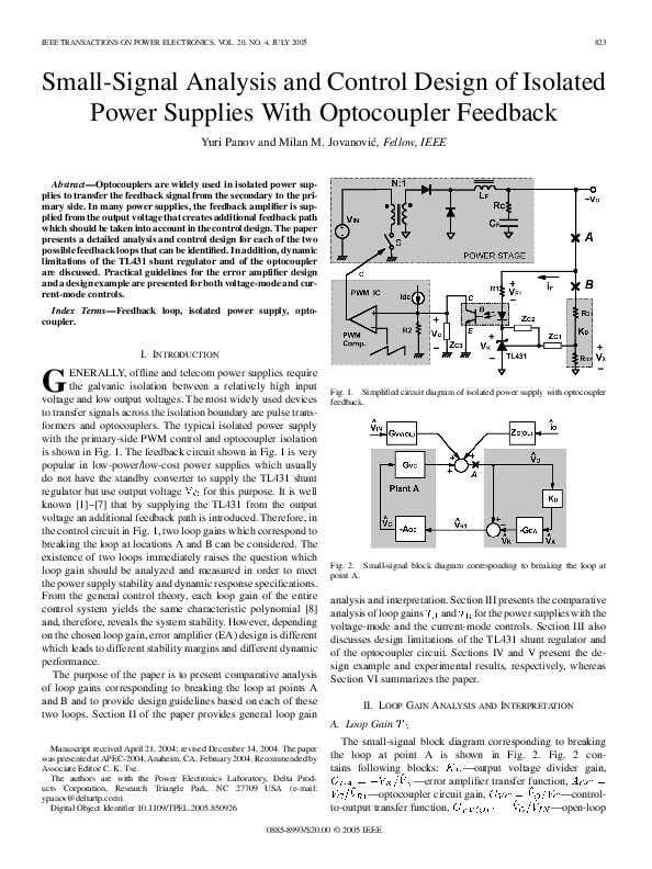 (PDF) Small-Signal Analysis and Control Design of Isolated Power Supplies With Optocoupler Feedback
