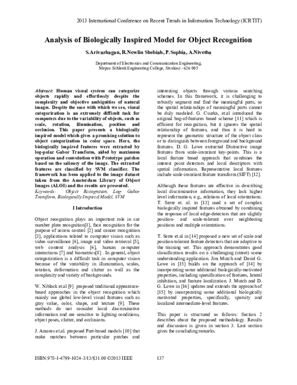 Pdf Analysis Of Biologically Inspired Model For Object Recognition