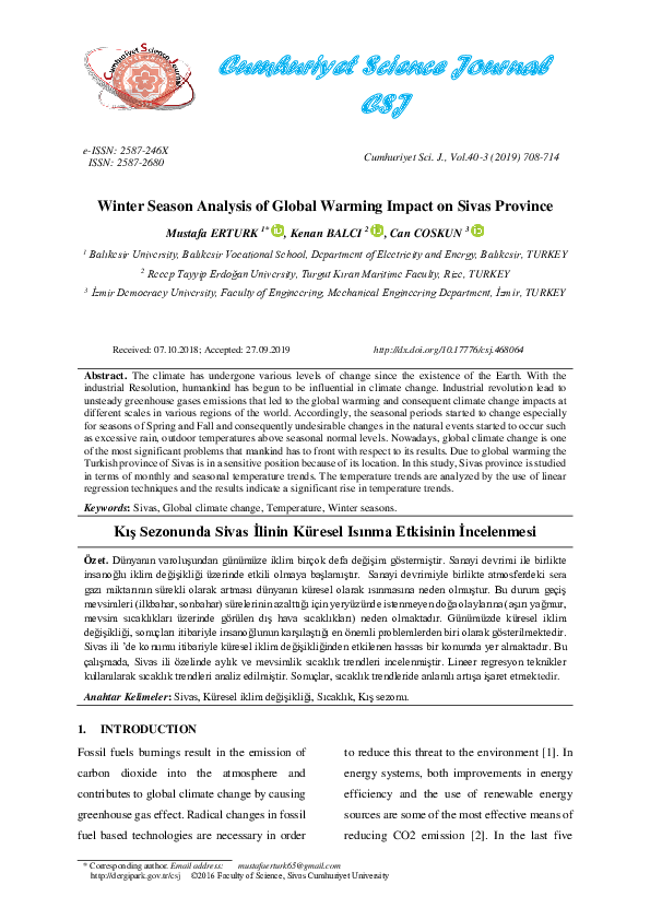 (PDF) Winter Season Analysis of Global Warming Impact on Sivas Province