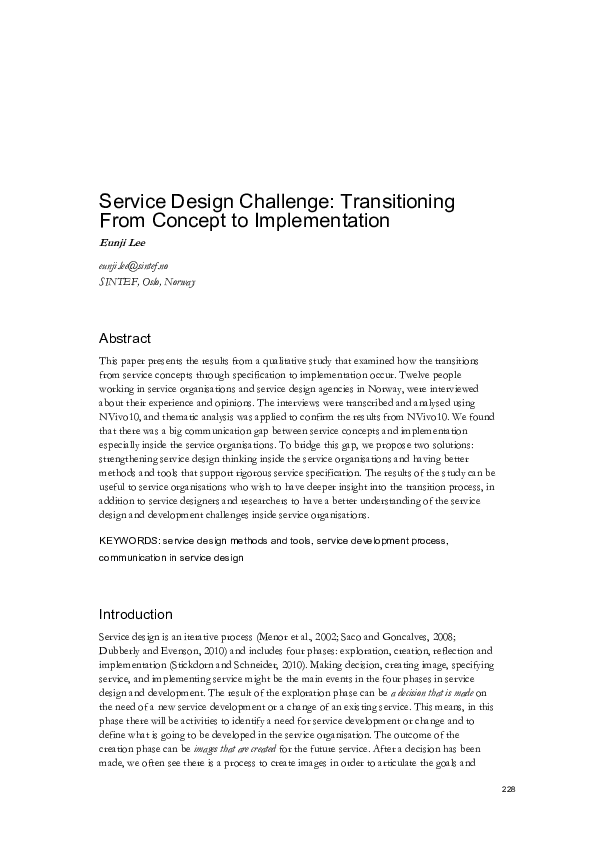 (PDF) Service Design Challenge: Transitioning from Concept to ...