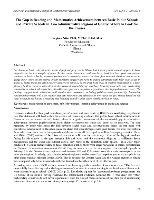 (PDF) The Gap in Reading and Mathematics Achievement between Basic ...