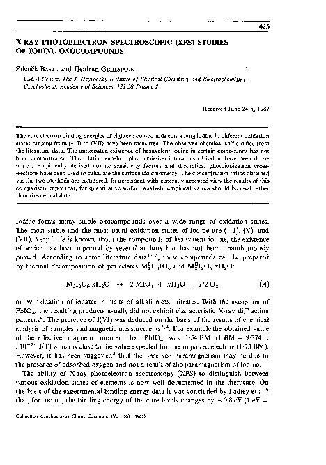 (PDF) X-ray photoelectron spectroscopic (XPS) studies of iodine ...
