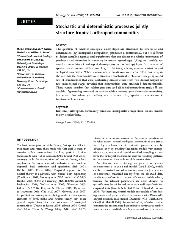 (PDF) Stochastic and deterministic processes jointly structure tropical ...