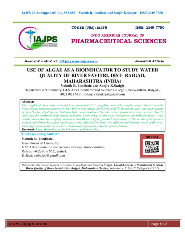 (PDF) Pharmaceutical Sciences Use of Algae as a Bioindicator to Study ...