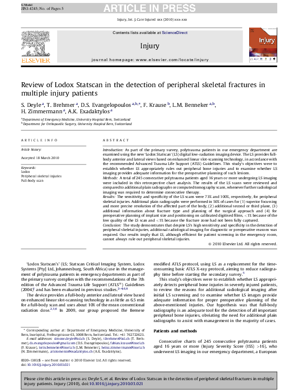 (PDF) Review of Lodox Statscan in the detection of peripheral skeletal ...