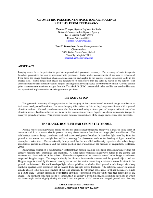 (PDF) Geometric precision in space radar imaging: Results from Terrasar-x