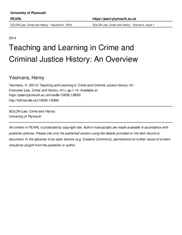 (PDF) Teaching and Learning in Crime and Criminal Justice History: An ...