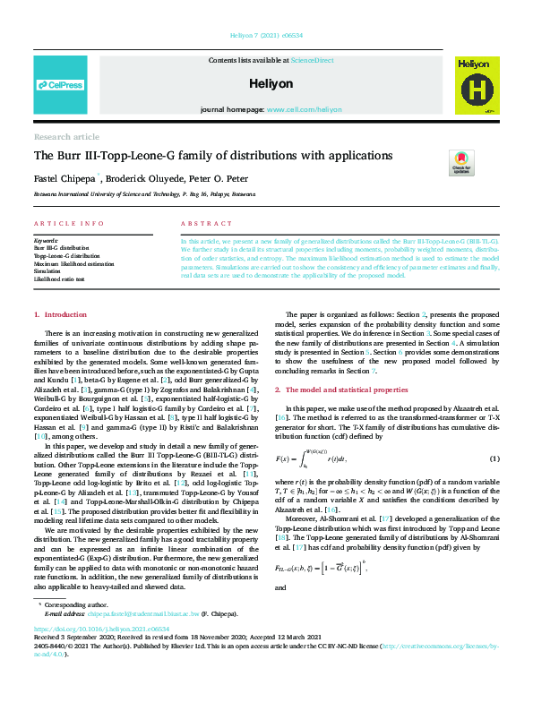 (PDF) The Burr III-Topp-Leone-G family of distributions with applications