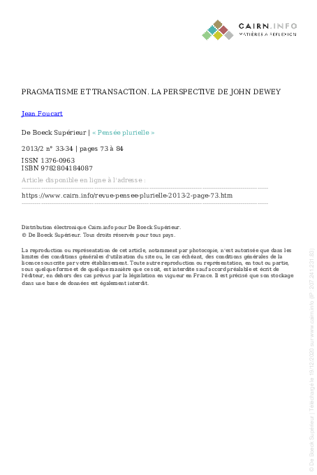 (PDF) Pragmatisme et transaction. La perspective de John Dewey