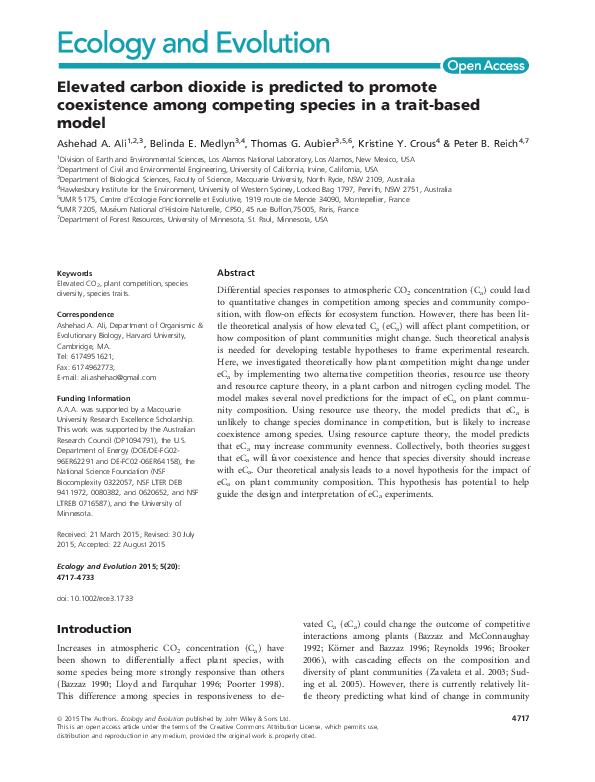 (PDF) Elevated carbon dioxide is predicted to promote coexistence among competing species in a ...