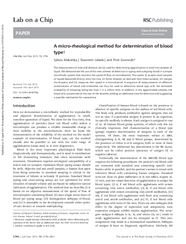 (PDF) A micro-rheological method for determination of blood type
