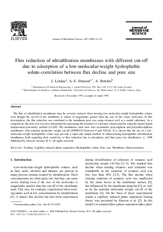 (PDF) Flux reduction of ultrafiltration membranes with different cut ...