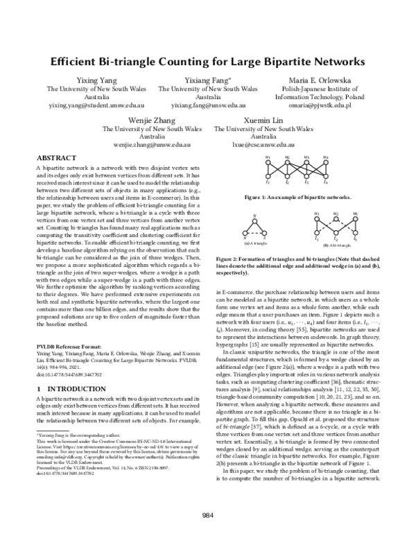 (PDF) Efficient Bi-triangle Counting for Large Bipartite Networks