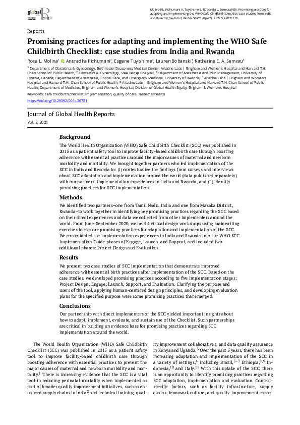 (PDF) Promising practices for adapting and implementing the WHO Safe ...