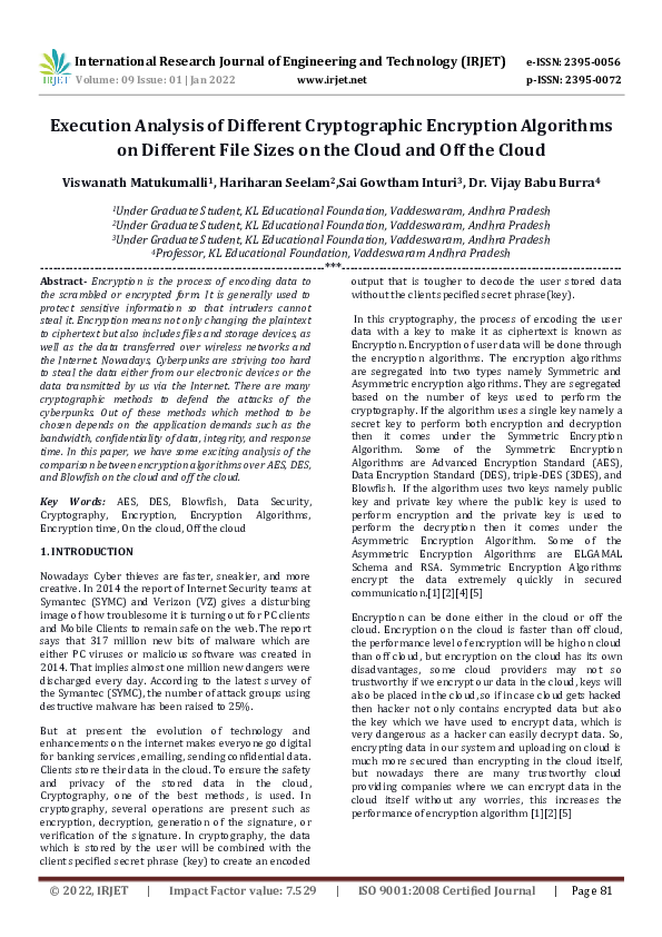 Pdf Execution Analysis Of Different Cryptographic Encryption