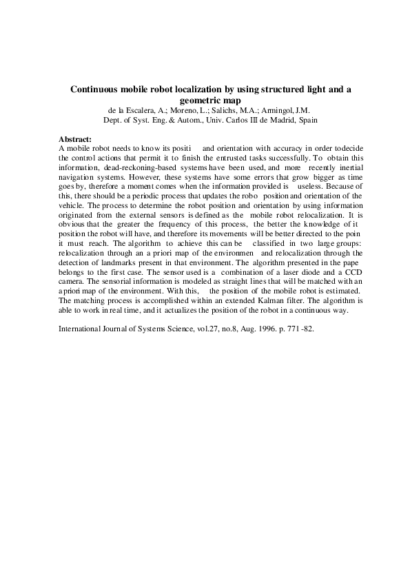 (PDF) Continuous mobile robot localization by using structured light ...