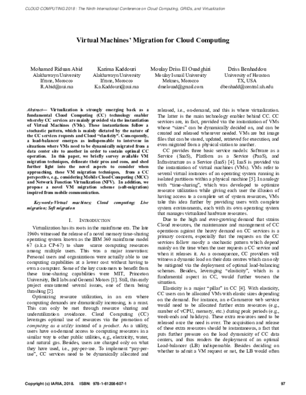 (PDF) Virtual Machines' Migration for Cloud Computing