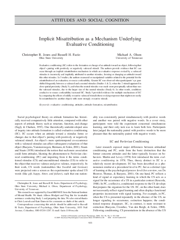 (PDF) Implicit misattribution as a mechanism underlying evaluative ...