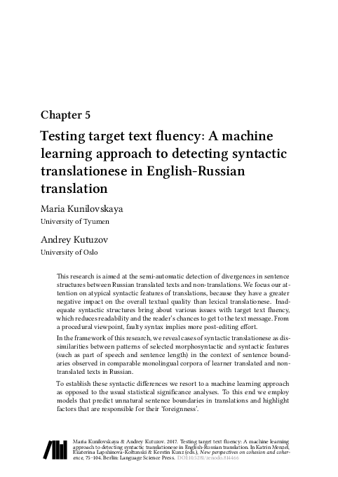 Chapter 5 Testing Target Text Fluency A Machine Learning Approach To Detecting Syntactic