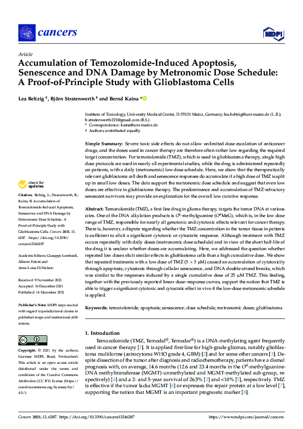 (PDF) Accumulation of Temozolomide-Induced Apoptosis, Senescence and ...