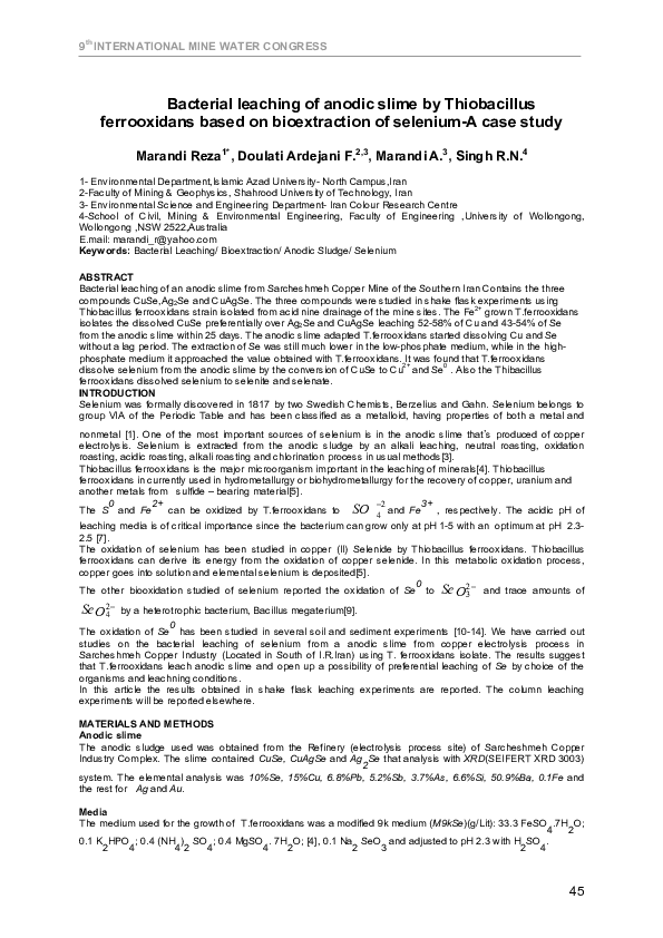 (PDF) Bacterial leaching of anodic slime by Thiobacillus ferrooxidans ...