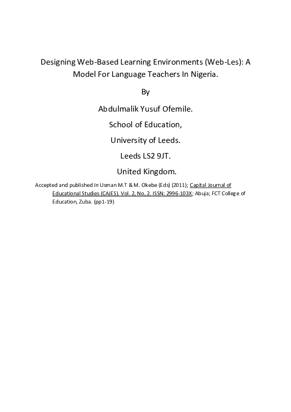(PDF) Designing Web-Based Learning Environments (Web-Les): A Model For Language Teachers In Nigeria
