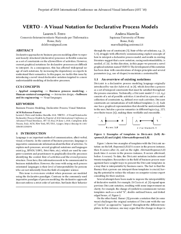 (PDF) VERTO: a visual notation for declarative process models