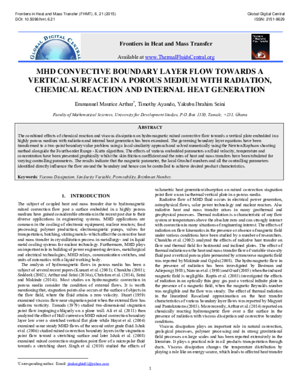 (PDF) MHD Convective Boundary Layer Flow Towards a Vertical Surface in a Porous Medium with ...
