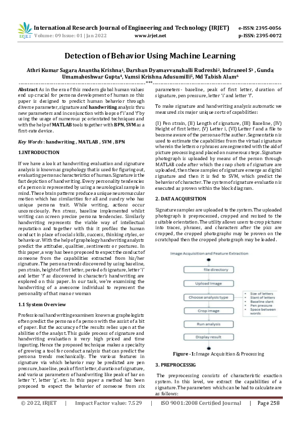 (PDF) Detection of Behavior Using Machine Learning