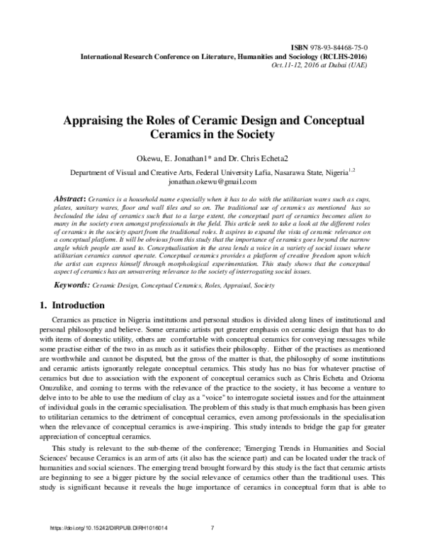 (PDF) Appraising the Roles of Ceramic Design and Conceptual Ceramics in ...