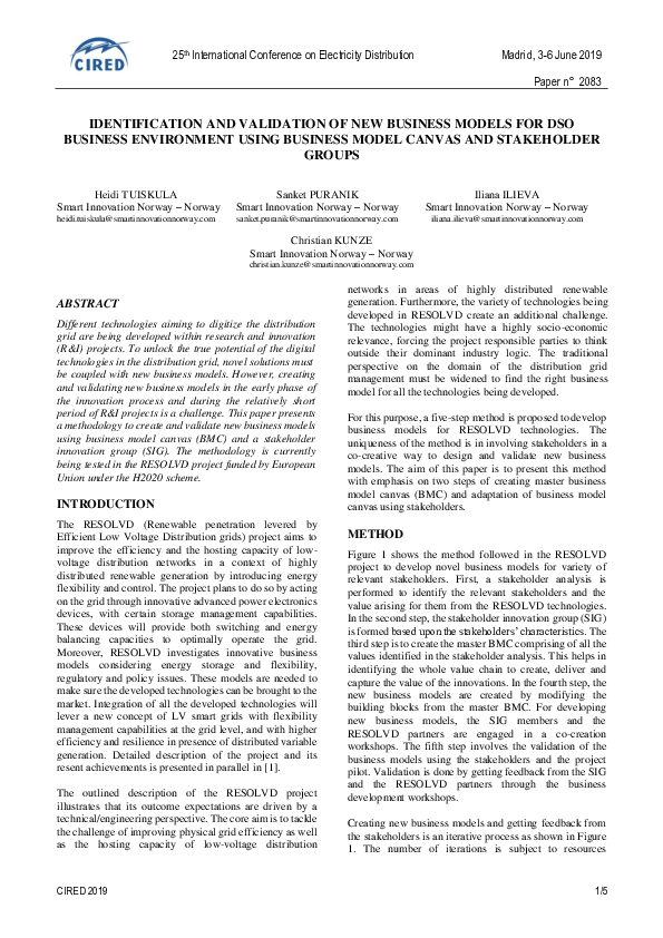 (PDF) Identification and validation of new business models for DSO ...